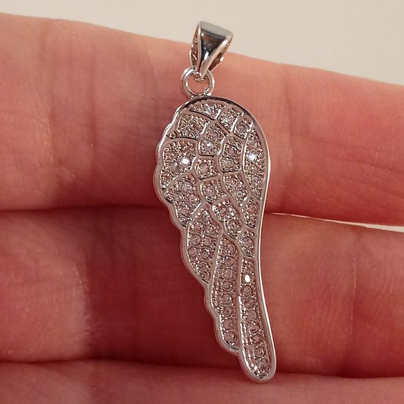 Jewelry | 18k White Gold Filled Angel Wing Symbol White Diamond Zircon ...
